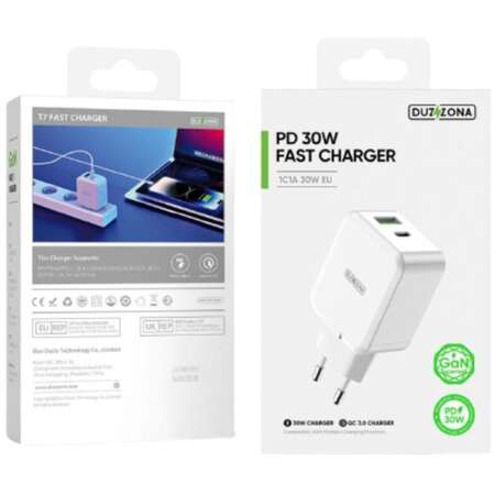 Incarcator Retea Duzzona GaN Fast Charging Dual Port USB Type-C USB 30W ...