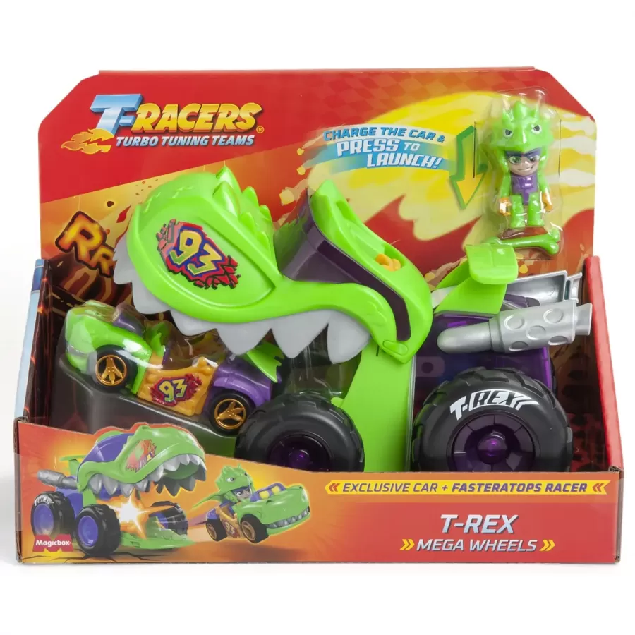 Masinuta T-RACERS Mega Wheel T-Rex Plastic Verde ITGalaxy.ro