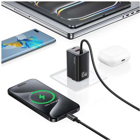 Incarcator Usams JC, 65W, 3A, 2xUSB-C, 1xUSB-A, 1x Cablu USB-C, Alb ...